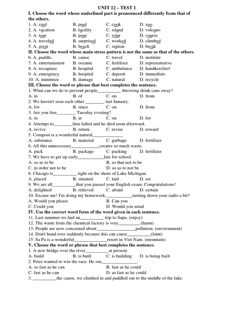 UNIT 12 - Test 1 | PDF