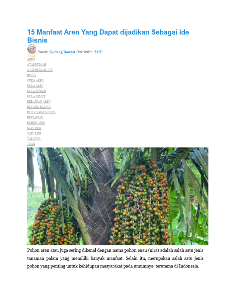 Manfaat Pohon Aren untuk Bisnis | PDF