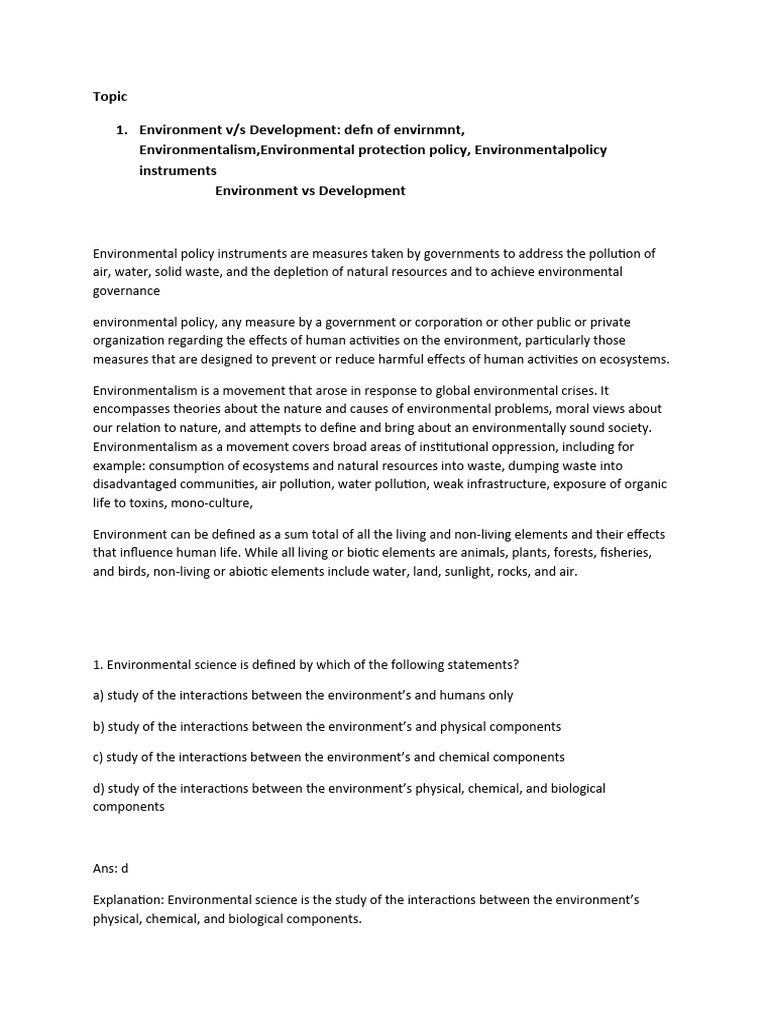 Environment Vs Development | PDF | Natural Environment | Ecosystem