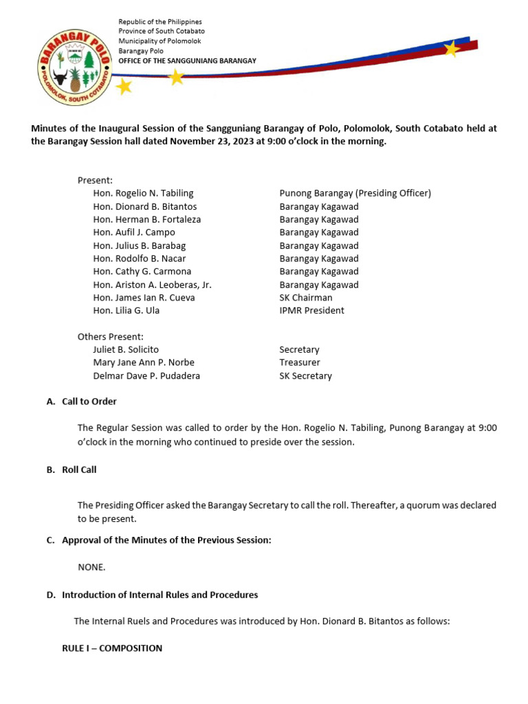 Inaugural Session Minutes | Download Free PDF | Quorum | Committee