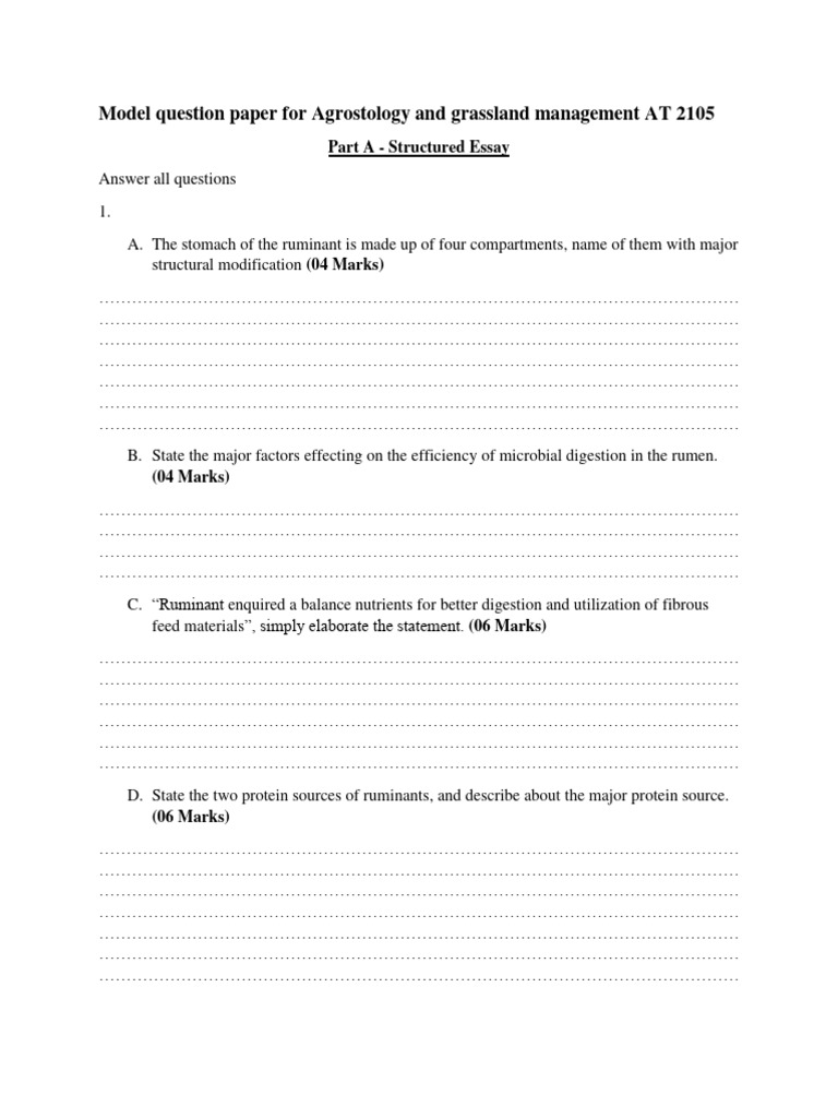 Model Question Paper For Agrostology and Grassland Management at 2105 ...