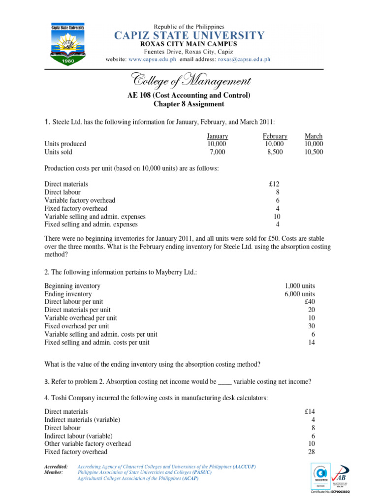Chapter 8 Assignment | PDF | Cost Of Goods Sold | Inventory