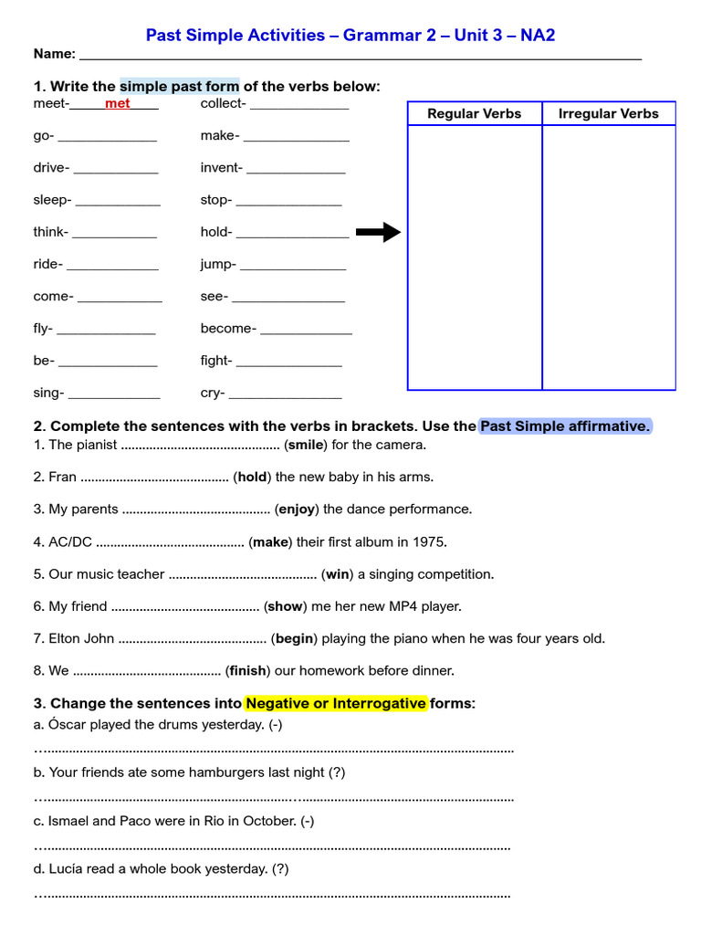 Past Simple Grammar Activities | PDF | Grammar | Linguistics