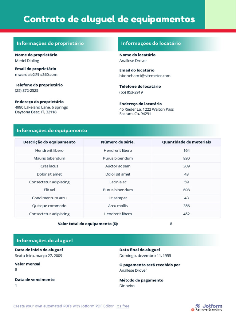 Modelo de Contrato de Aluguel de Equipamento - Jotform PDF Editor | PDF | Direito Privado ...