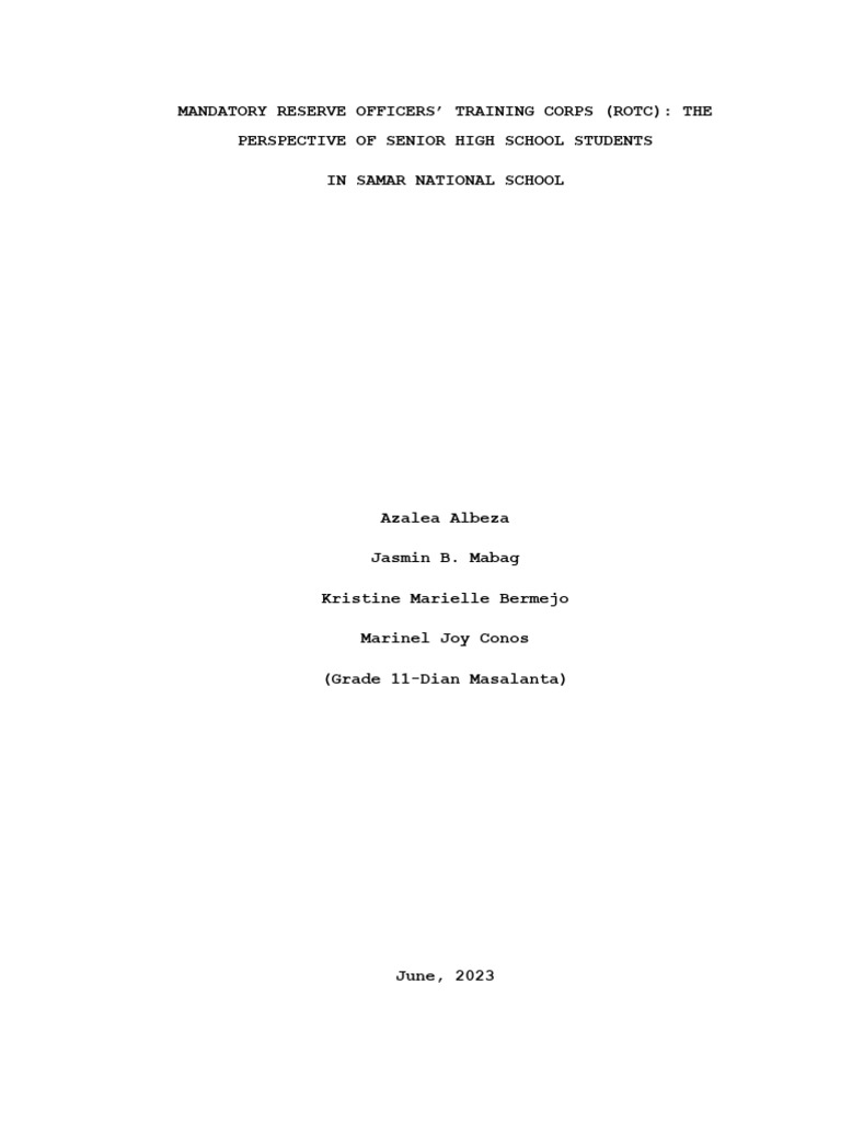 Mandatory ROTC: The Perspective of Senior High School Students | PDF | Constructivism ...