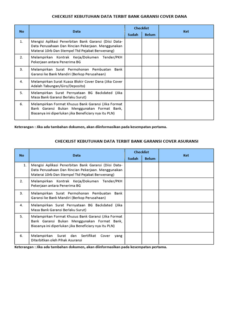 Checklist Bank Garansi | PDF