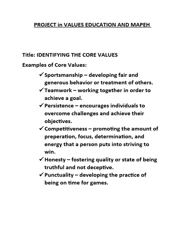 PROJECT in VALUES EDUCATION AND MAPEH | PDF | Cognition | Psychology
