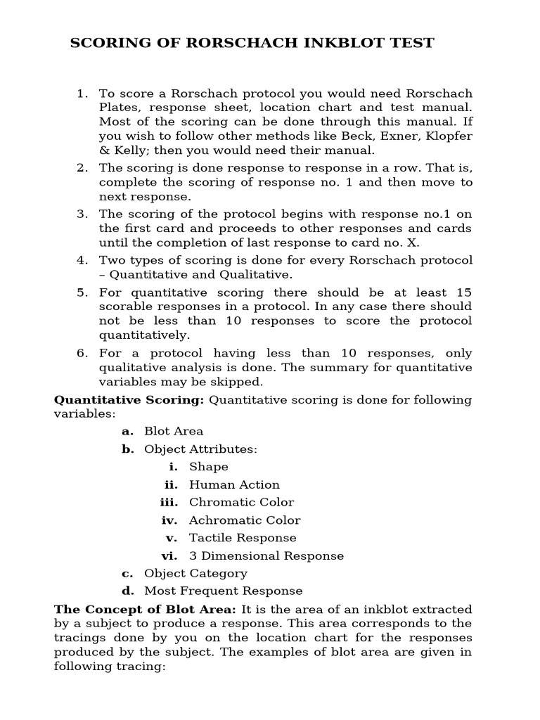 Scoring of Rorschach Inkblot Test | PDF | Color | Somatosensory System