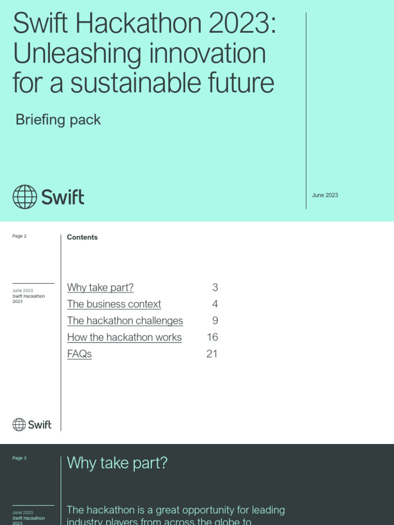 Swift-Hackathon-2023 Briefing-Pack Vfinal 1707 | PDF | Regulatory Compliance | Artificial ...