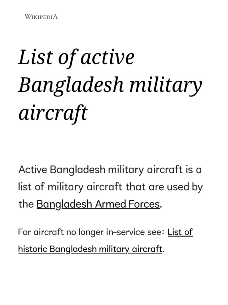 List of Active Bangladesh Military Aircraft - Wikipedia | PDF ...