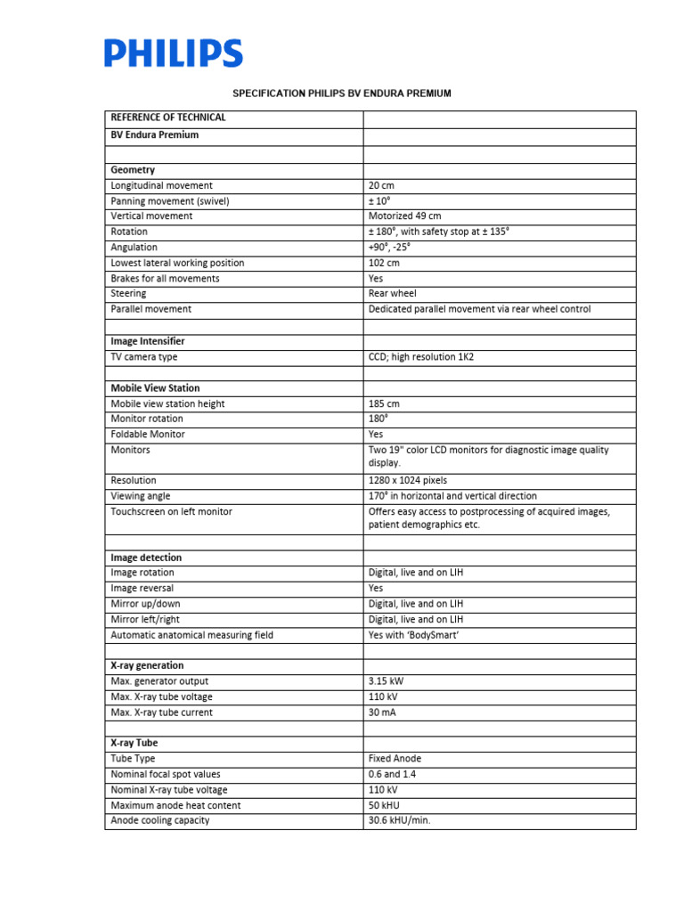 Philips BV Endura Premium Specification | PDF | Vacuum Tube | Computer ...