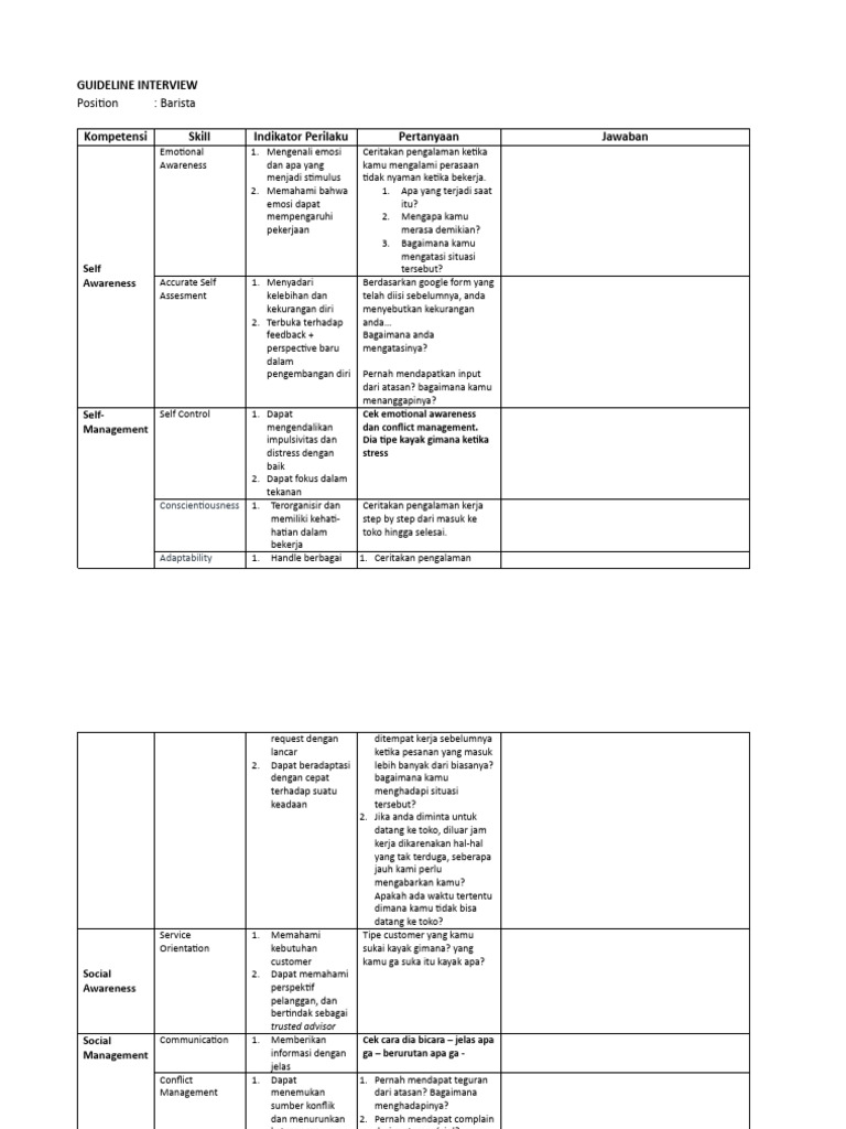 Guideline Interview Barista | PDF