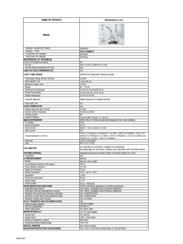 Siemens Cios Connect Specification | PDF | Equipment | Manufactured Goods
