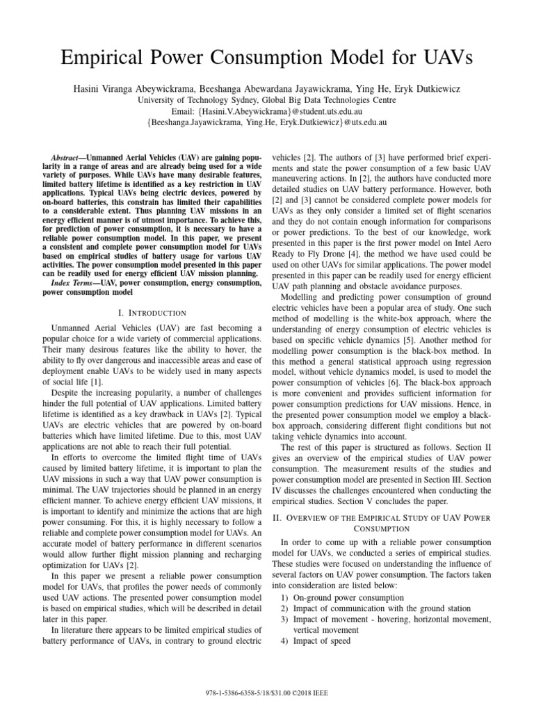 Empirical Power Consumption Model For Uavs | PDF | Unmanned Aerial Vehicle | Electric Energy ...
