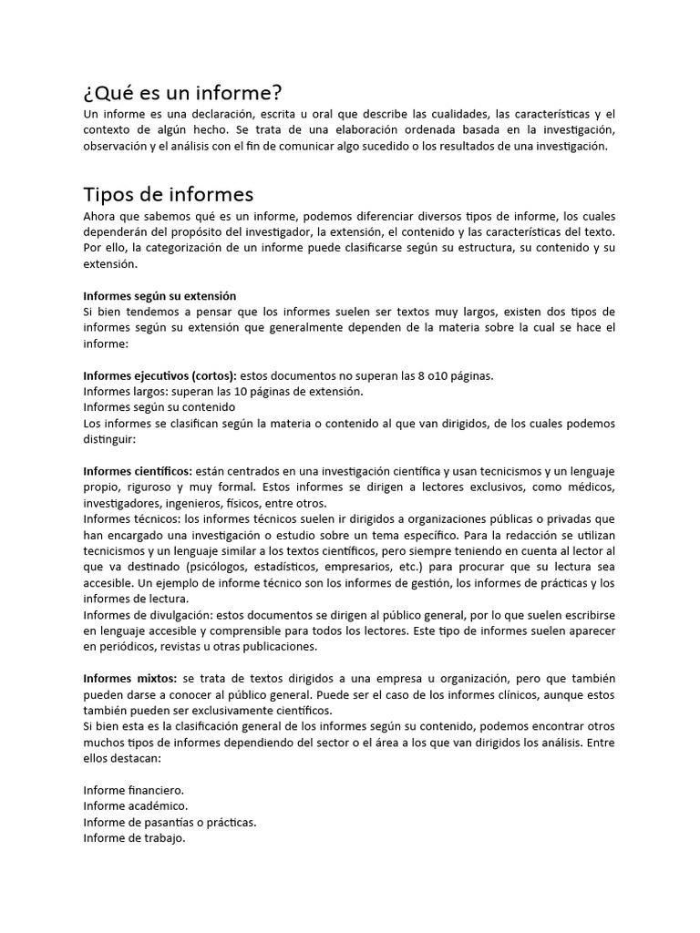 TEORÍA Tipos de Informes | PDF | Bibliografía | Science