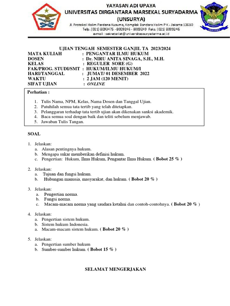 G - Soal Uts Pih Ganjil 2023-2024 | PDF | Karier & Perkembangan