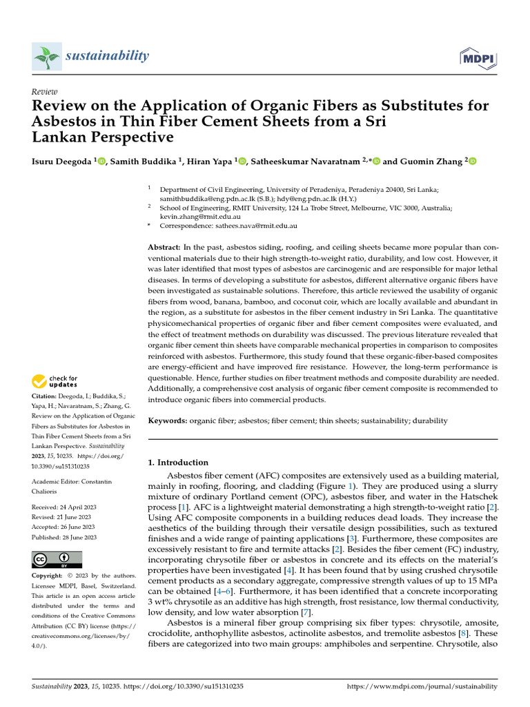 Review On The Application of Organic Fibers As Substitutes For | PDF ...