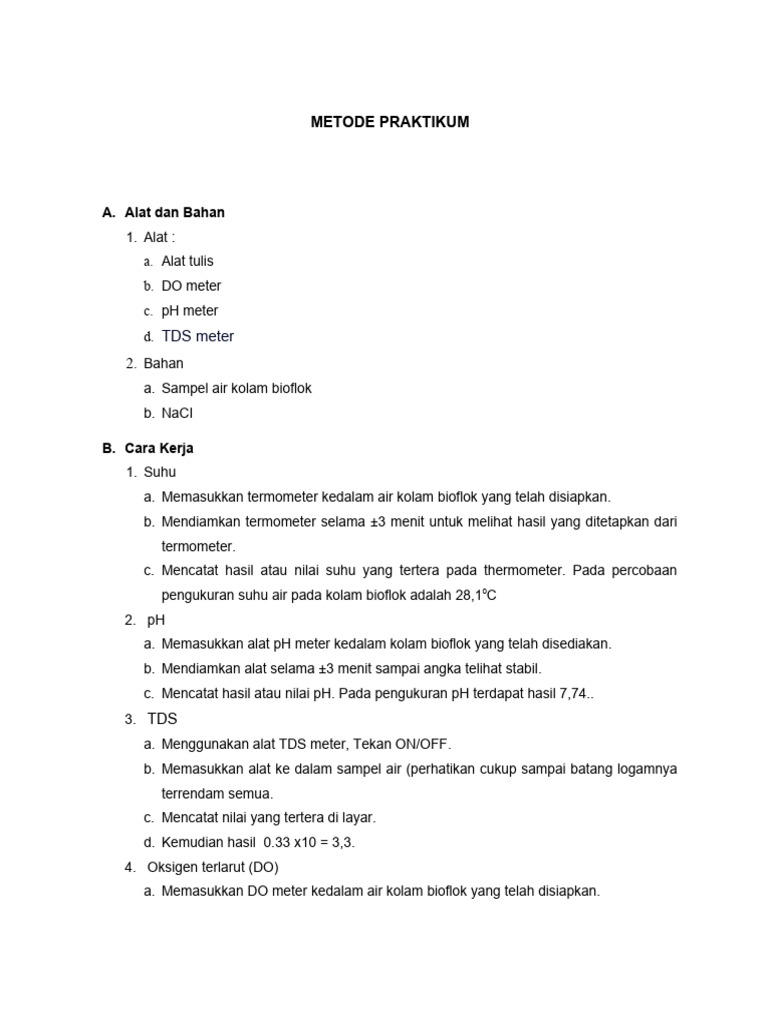 Metode MKA Suhu, Do, PH, Tds | PDF