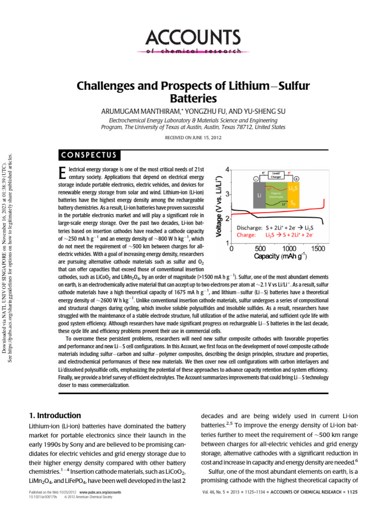 Manthiram Et Al 2012 Challenges and Prospects of Lithium Sulfur ...