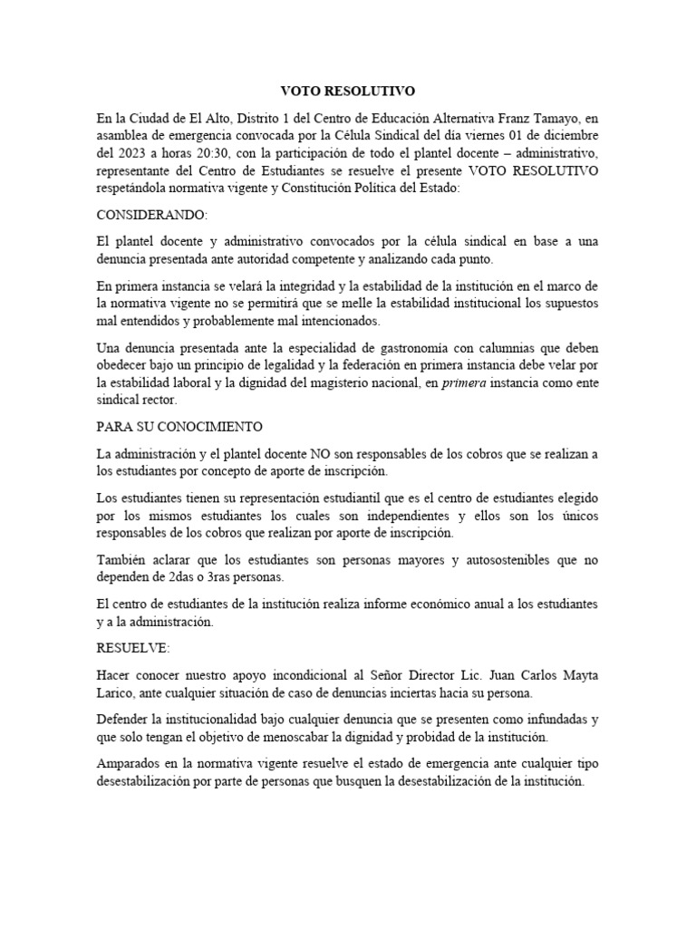 Voto Resolutivo | PDF | Gobierno