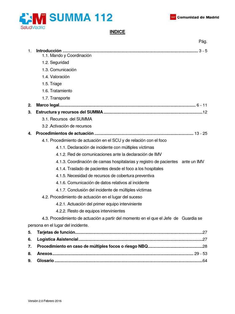 Procedimiento IMV 2.0 SUMMA 112 Febrero 2016 | PDF | Hospital | Ambulancia