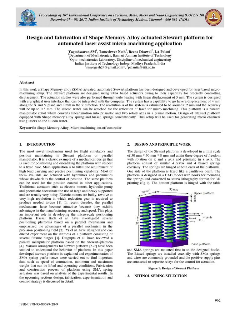 Design and Fabrication of Shape Memory Alloy Actuated Stewart Platform ...