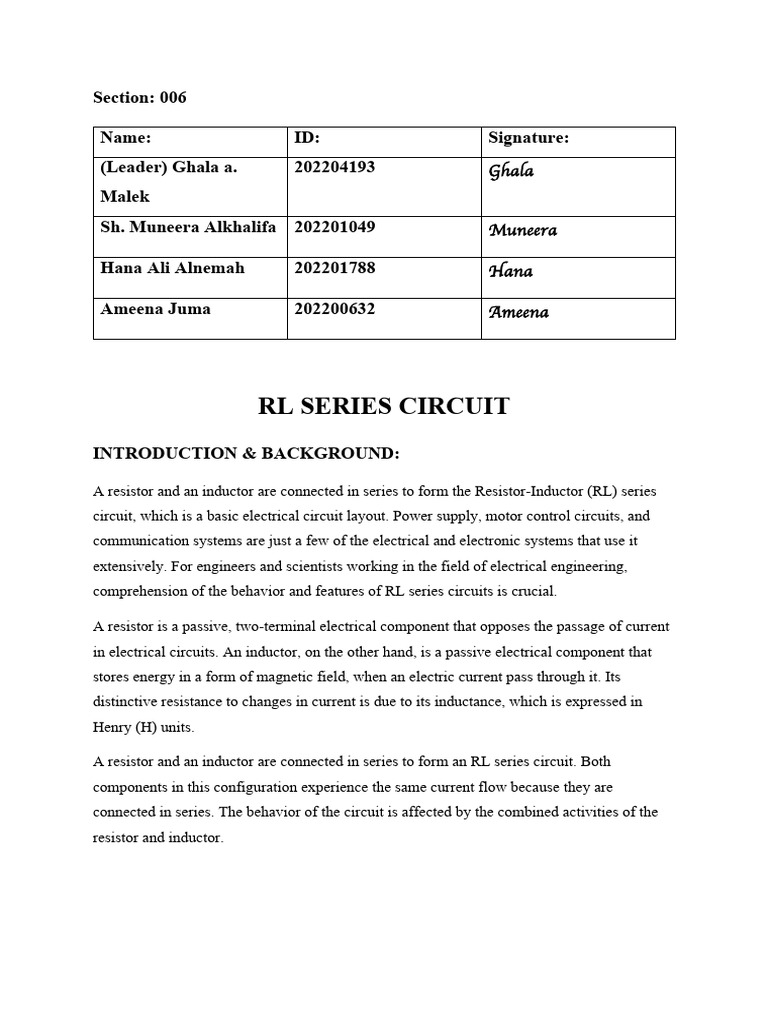 RL Series Circuit - Math Project 2 | PDF | Electrical Network | Electrical Impedance