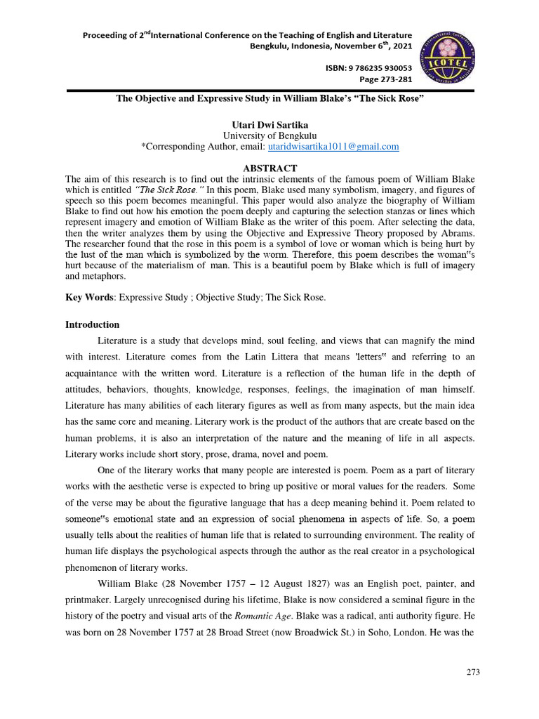 The Objective and Expressive Study in William Blake's "The Sick Rose" | PDF | William Blake | Poetry