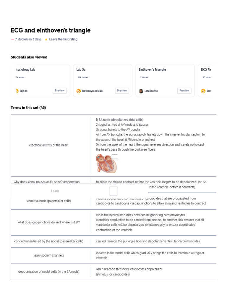 ECG and Einthoven's Triangle Flashcards - Quizlet | PDF ...