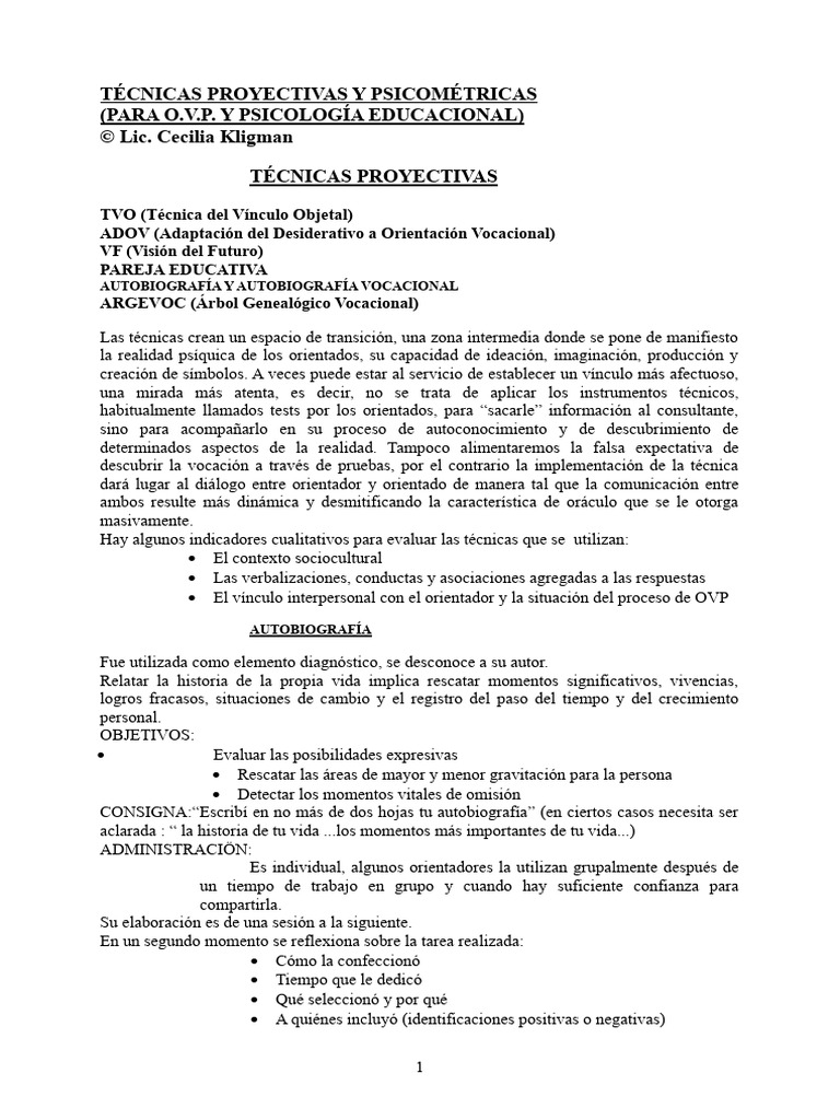 Tecnicas Proyectivas y Psicometricas en OVP | PDF