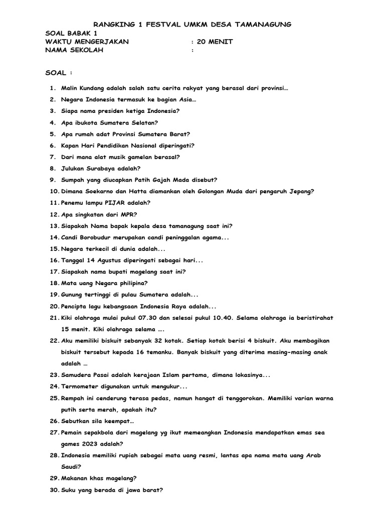 SOAL Rangking 1 | PDF | Perjalanan