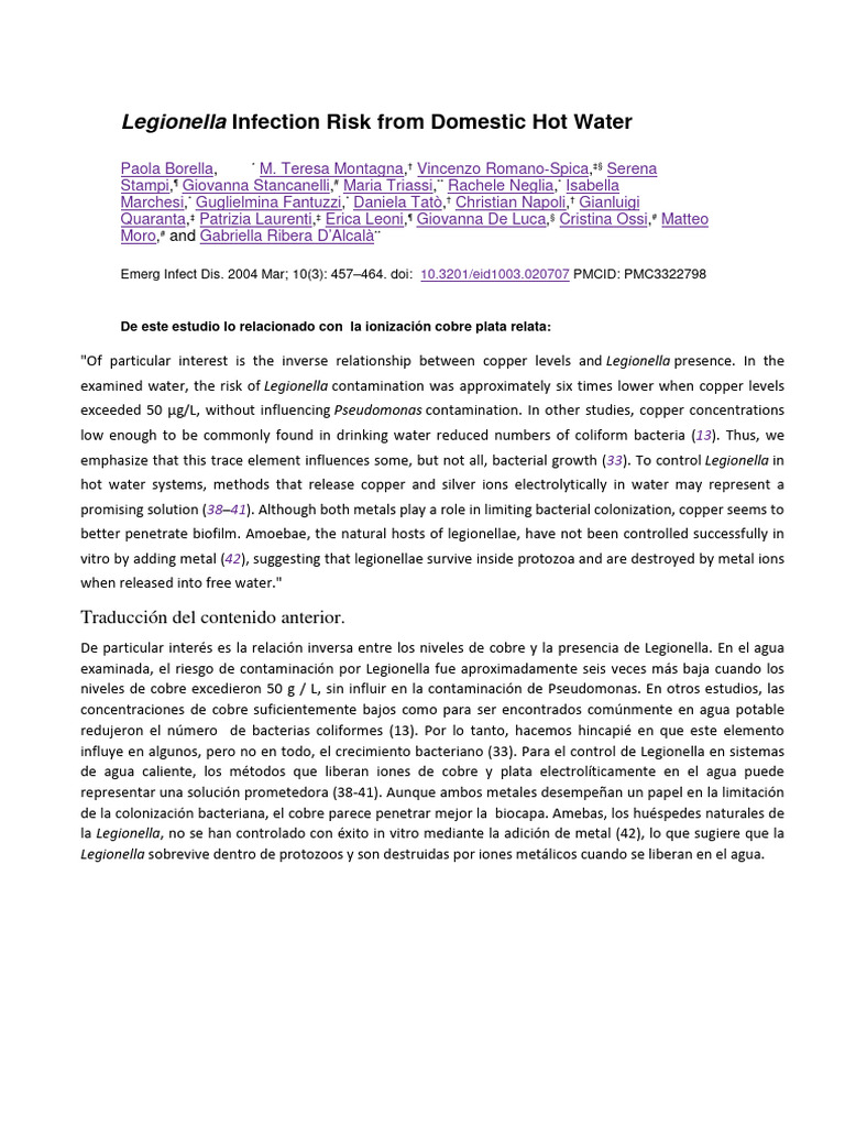 Riesgo de Infección Por Legionella en El Agua Doméstica | PDF ...