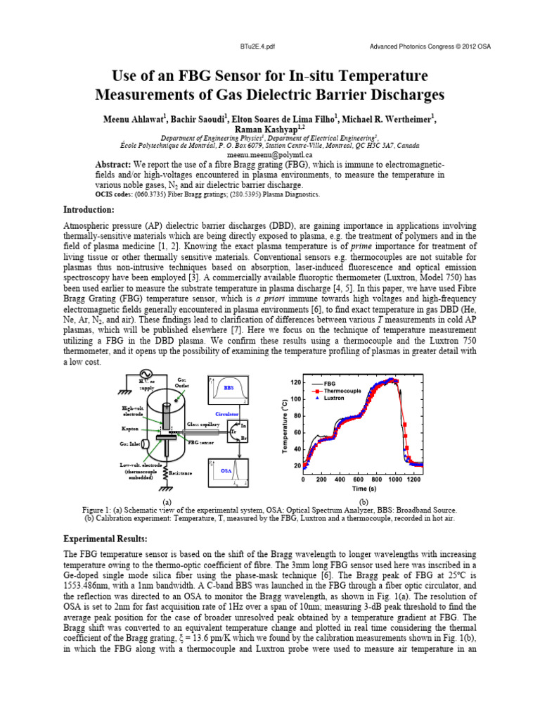 Use of An FBG Sensor For In-Situ Temperature Measurements of Gas ...
