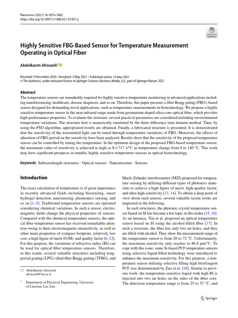 Highly Sensitive FBG Based Sensor For Temperature Measurement Operating in Optical Fiber | PDF ...