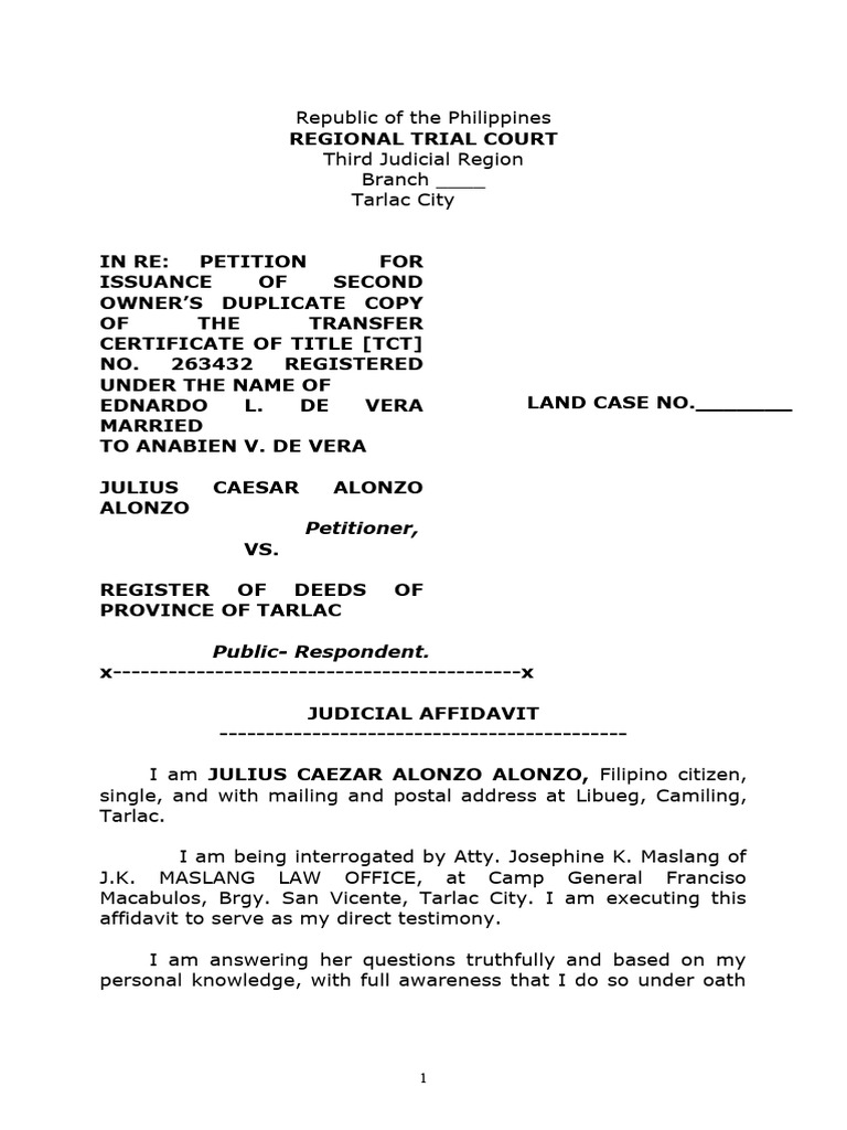 Ja Alonzo Alonzo 1 Final | PDF | Affidavit | Deed