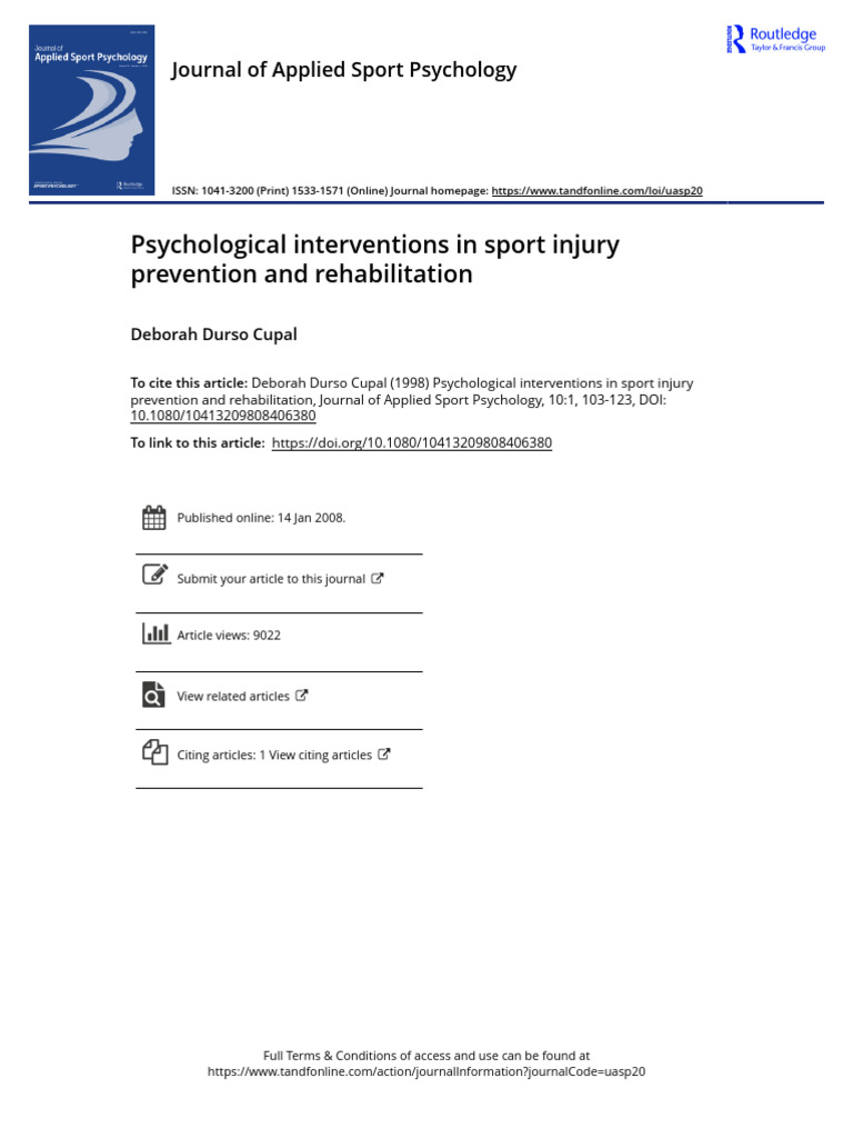 Psychological Interventions in Sport Injury Prevention and ...