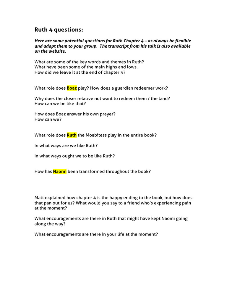Ruth 4 Questions | PDF