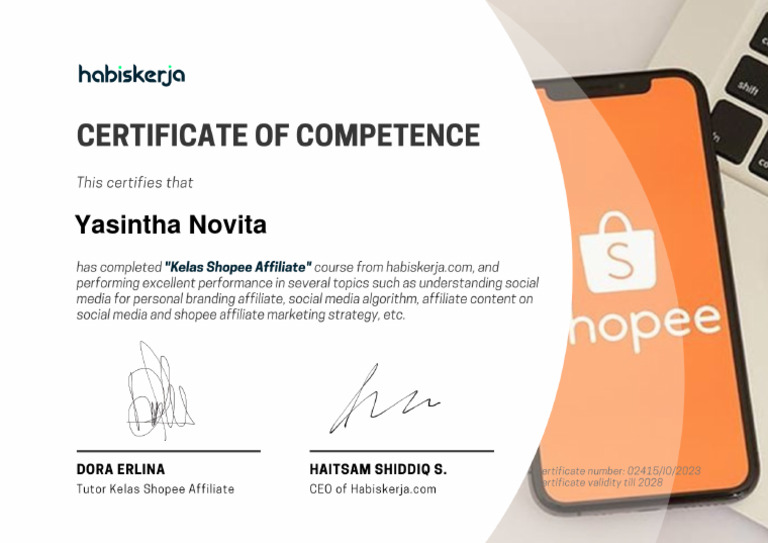 Yasintha Novita Kelas Shopee Affiliate Sertifikat Kelas Shopee Affiliate Habiskerja | PDF