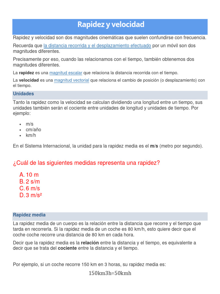 Rapidez y velocidad | PDF | Velocidad | Velocidad