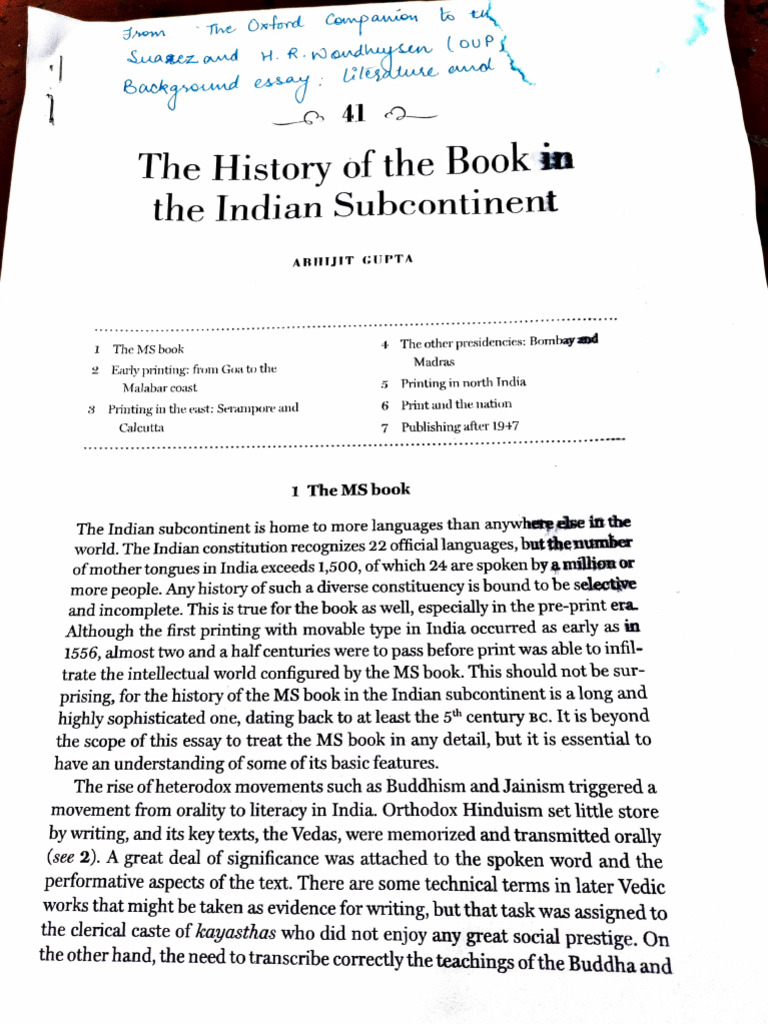 The History of Book in Indian Subcontinent | PDF