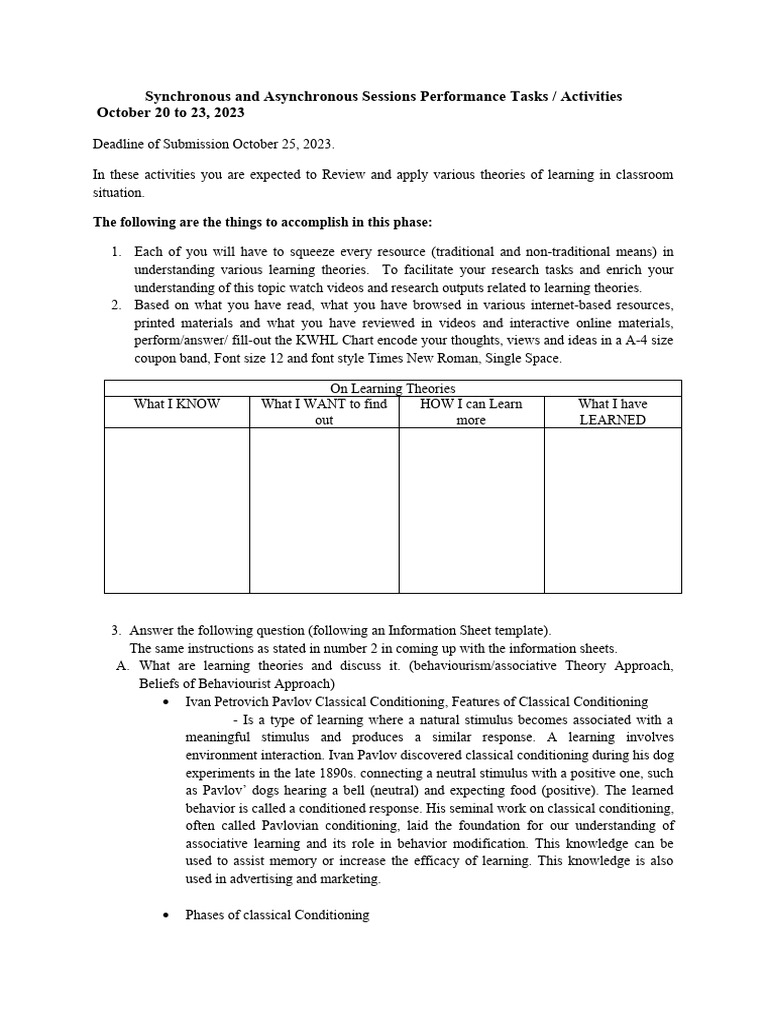 Educ 6. Synchronous-and-Asynchronous-Session-Performance-Task | PDF | Classical Conditioning ...