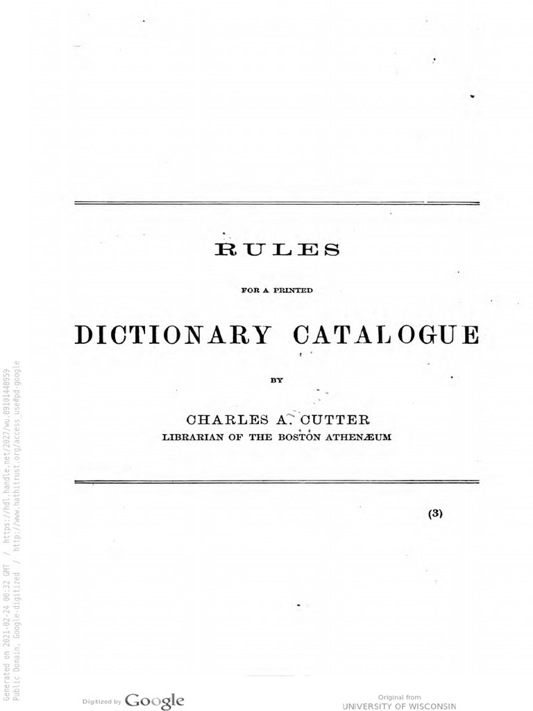 Rules For A Printed DICTIONARY CATALOGUE | PDF | Books | Written ...