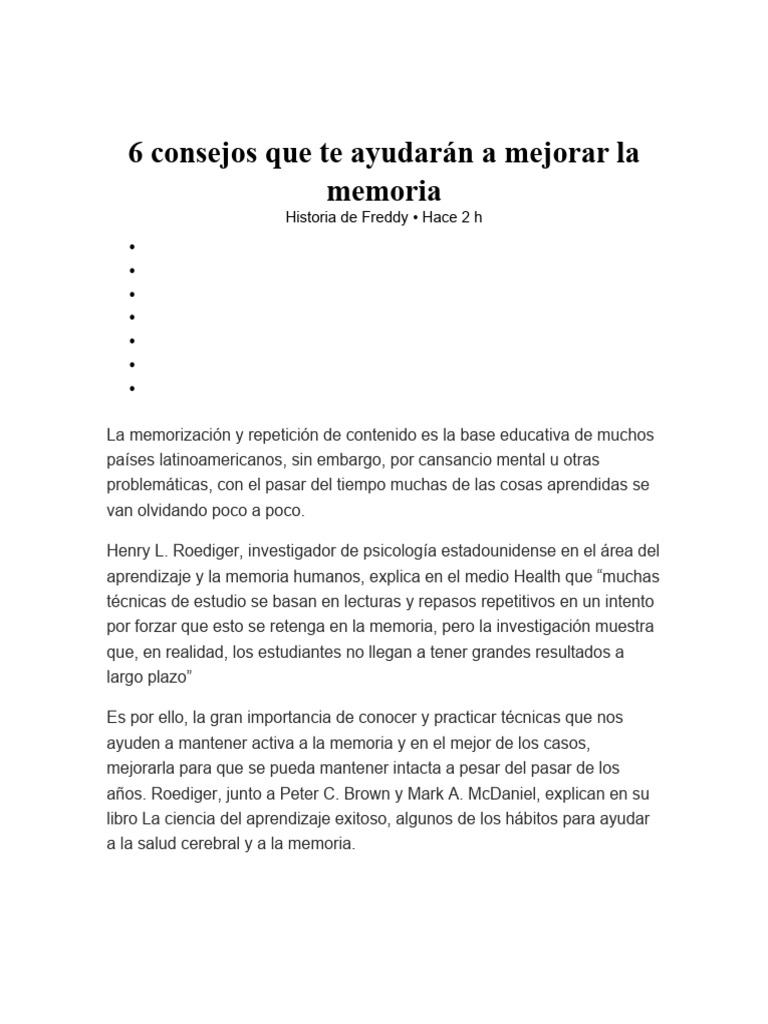 6 consejos que te ayudarán a mejorar la memoria | PDF | Memoria ... 6 consejos que te ayudarán a mejorar la memoria | PDF | Memoria ...