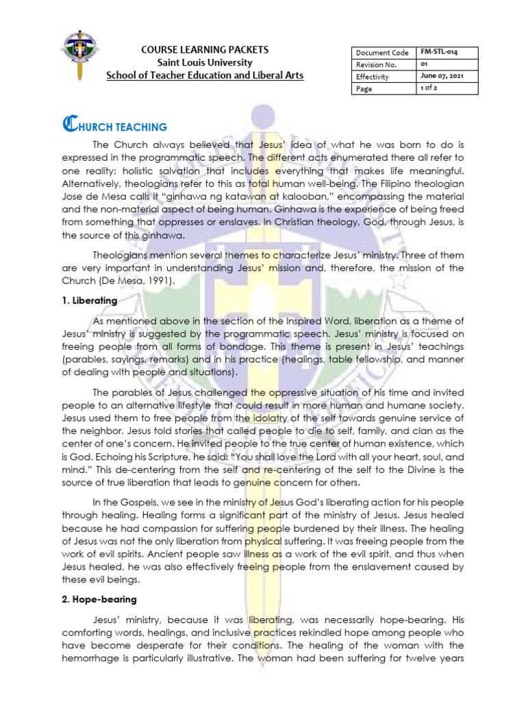 CFE 100_Module 2, Lesson 4_Church Teaching | PDF | Jesus | Theology