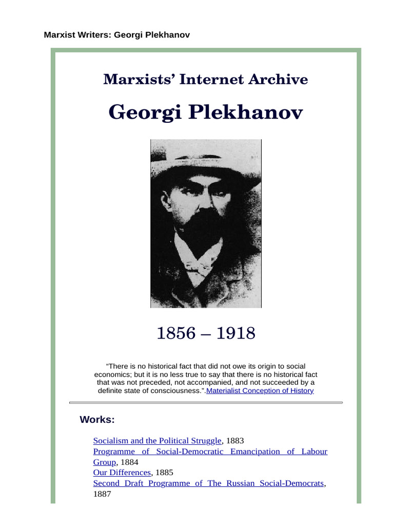 Georgi Plekhanov Internet Archive | PDF | Marxism | Karl Marx