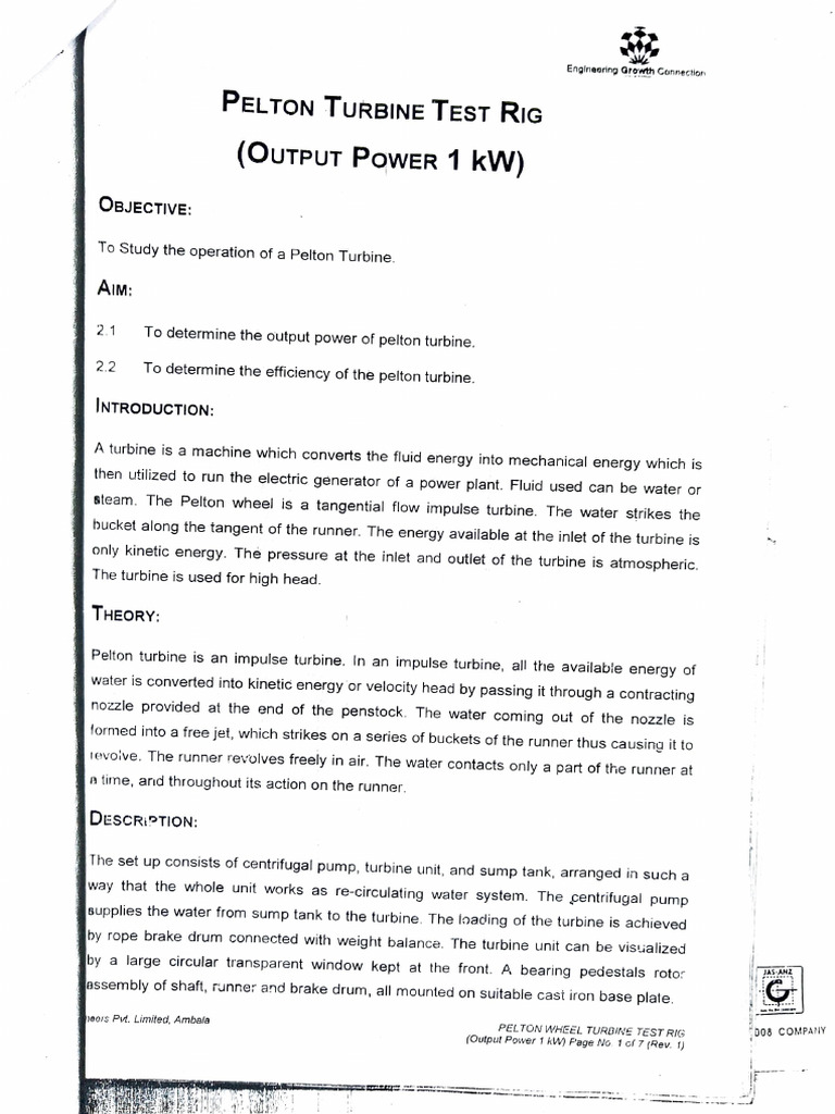 Pelton Turbine | PDF | Turbine | Mechanical Engineering