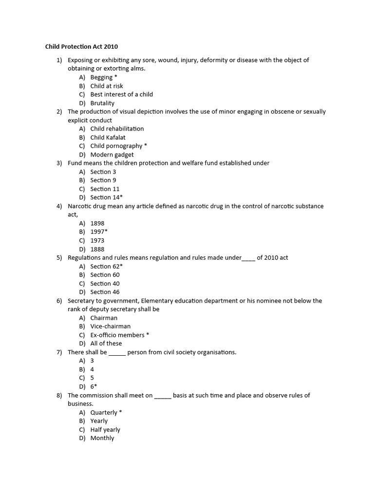 Child Protection Act (2010) 20 Mcqs | PDF | Child Protection | Justice
