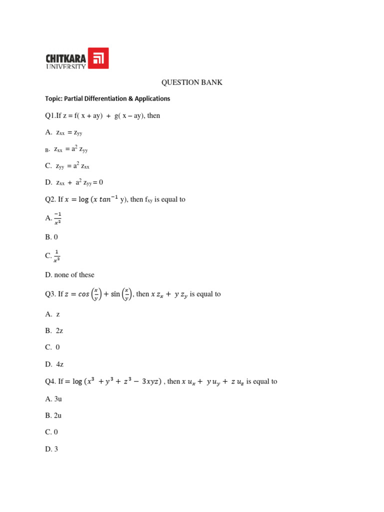 Partial Derivative MCQ's | PDF | Rates | Analytic Geometry