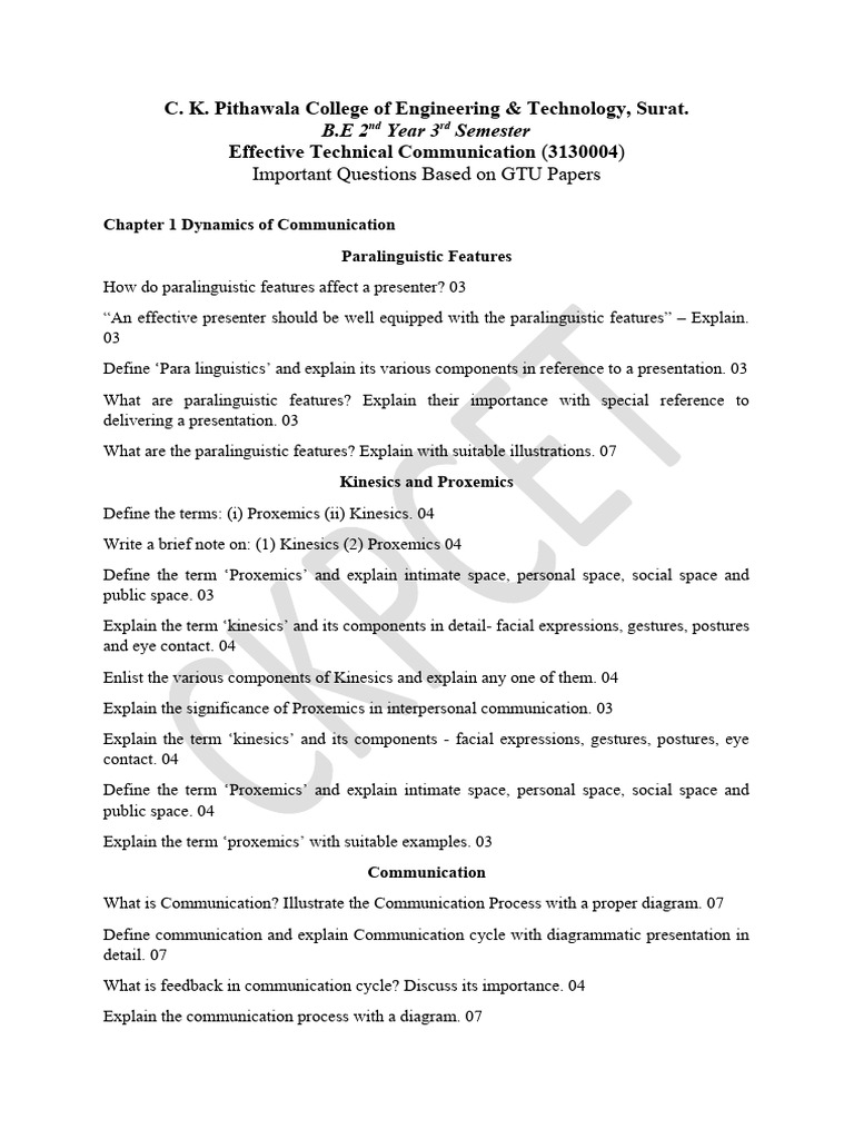 Question Bank CHPT 1,2,6 | PDF | Communication | Nonverbal Communication