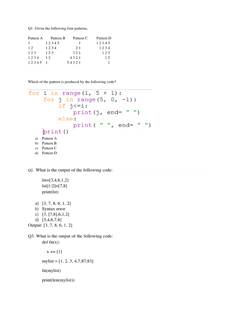 Practice Questions Python | PDF | Matrix (Mathematics) | String (Computer Science)